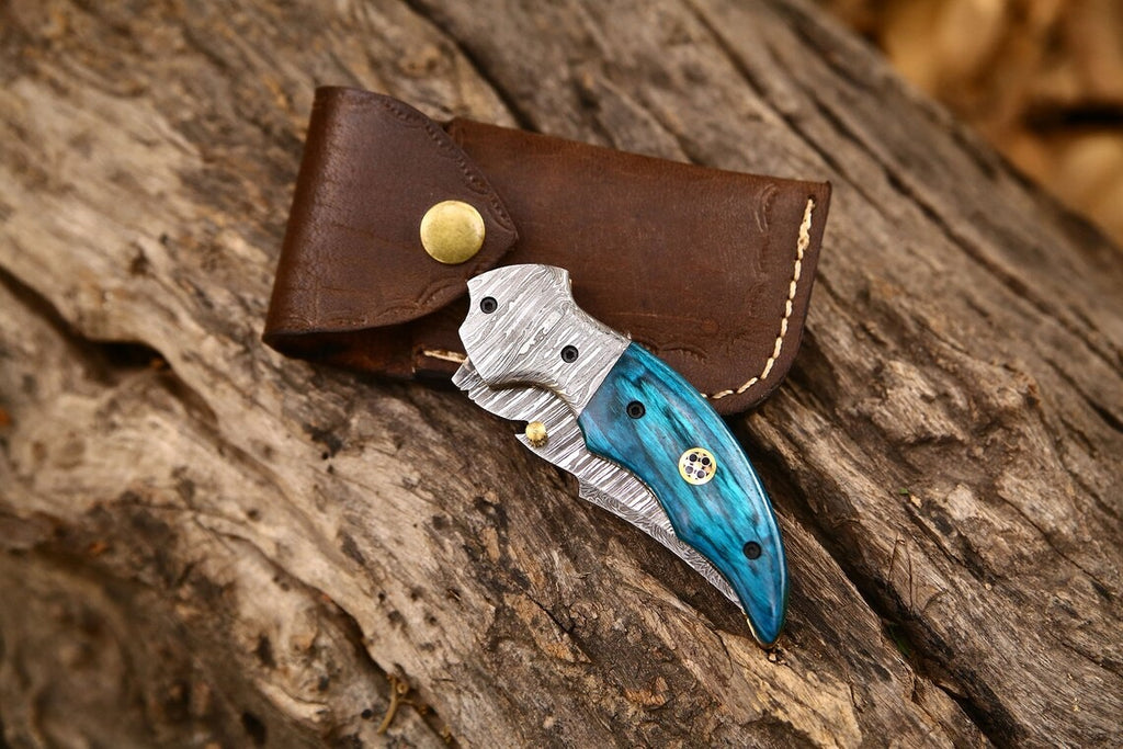Custom Handmade Damascus Steel EDC Folding Pocket Knife – Exotic Wood ...