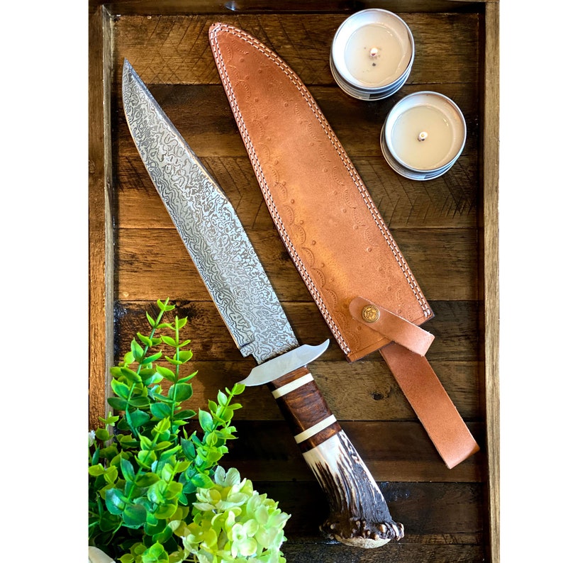 The Ultimate Big Bowie Knife for Sale - 15-Inch Damascus Steel Blade ...