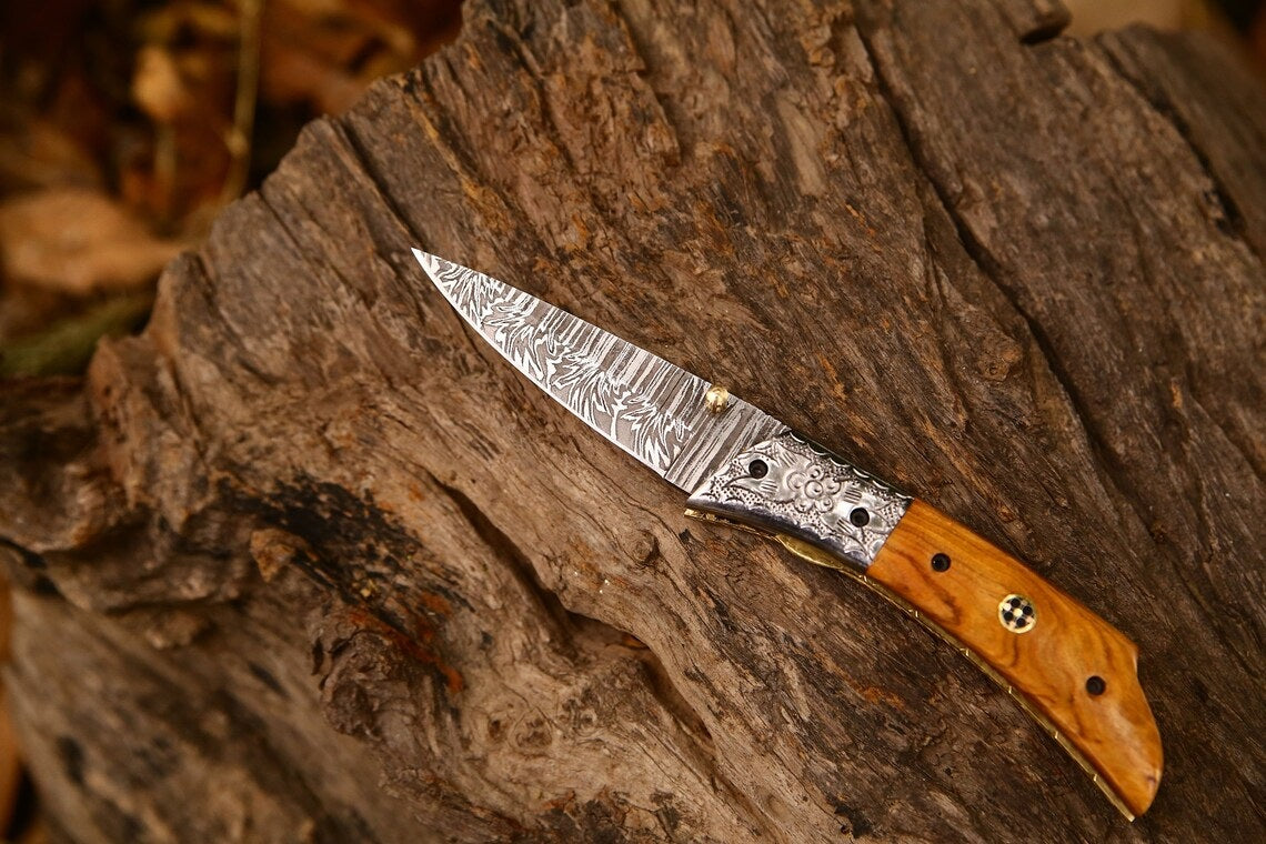 Hand Engraved Custom Damascus Steel EDC Folding Pocket Knife | 3-Inch ...