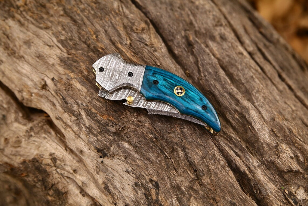 Custom Handmade Damascus Steel EDC Folding Pocket Knife – Exotic Wood ...
