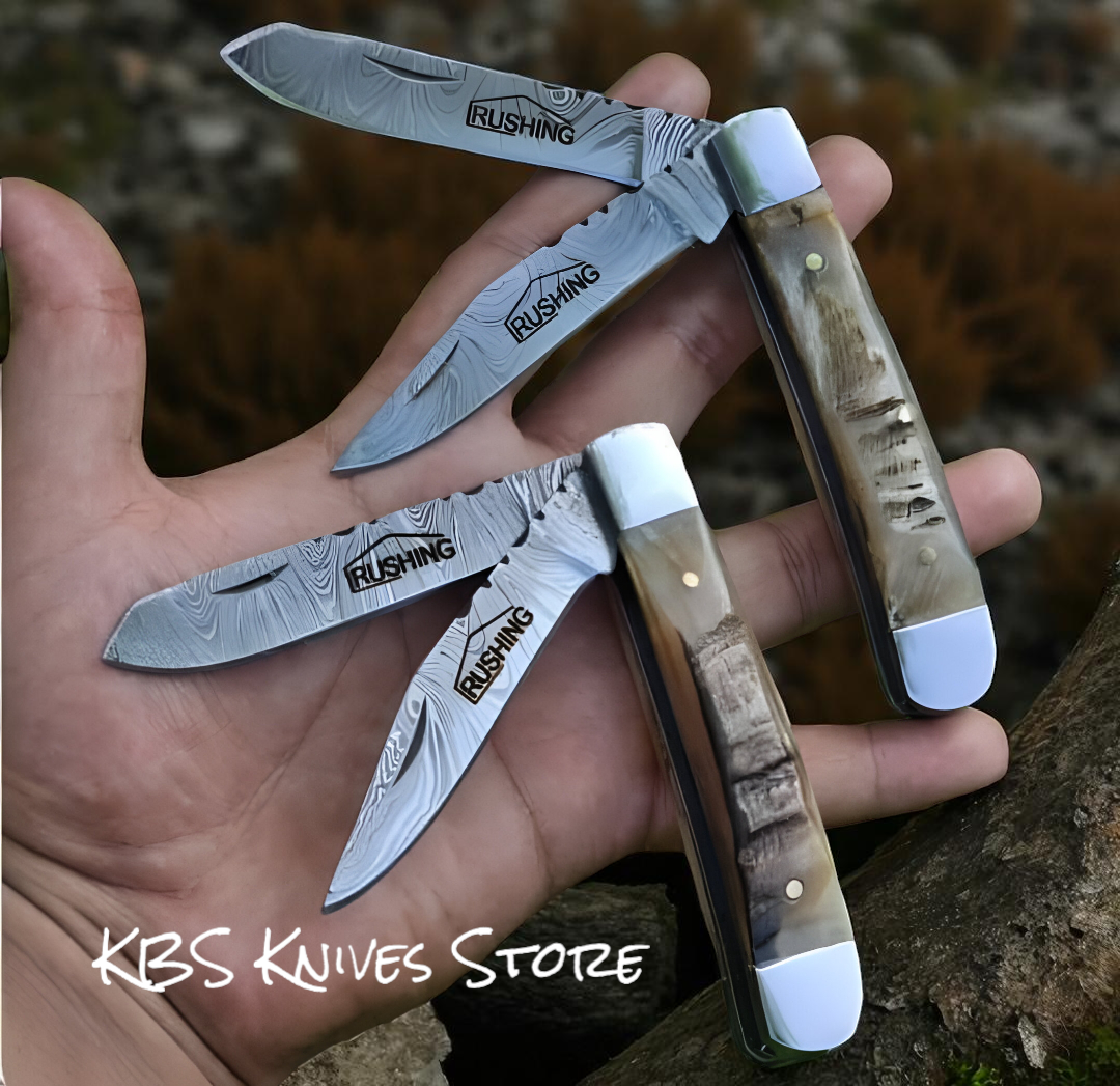 Personalized Trapper Knife | Custom Logo Double Damascus Blades – KBS ...