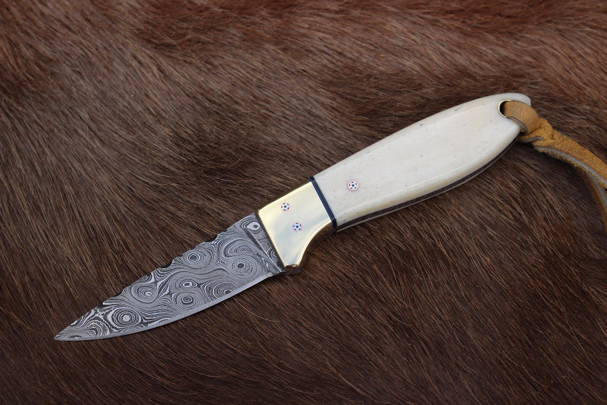 Buckaroo Bone Damascus Knife – 6.25" Handmade Damascus Blade with ...