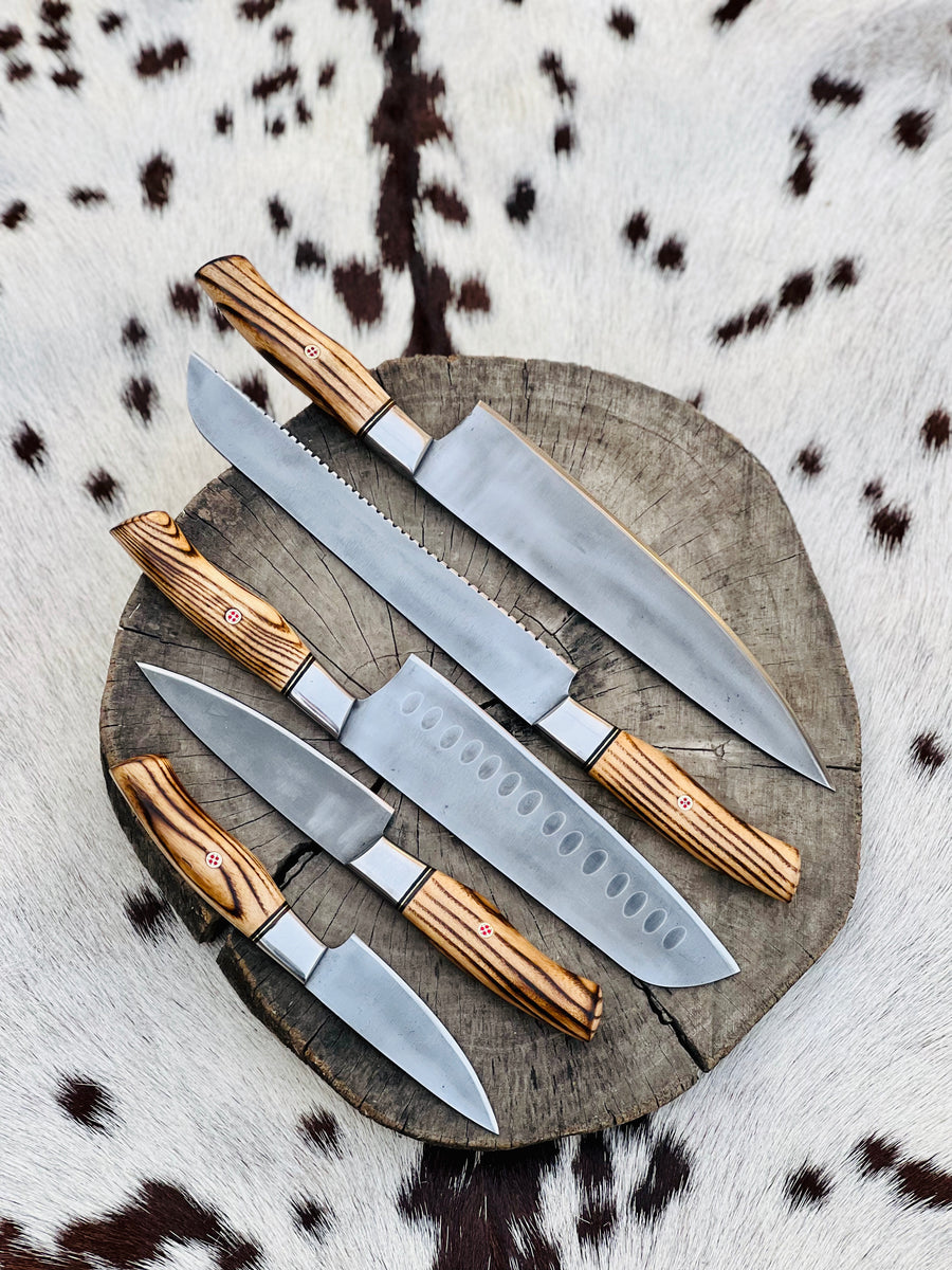 5 Piece Custom Handmade Acid Washed Stainless Steel Kitchen Knives Set ...