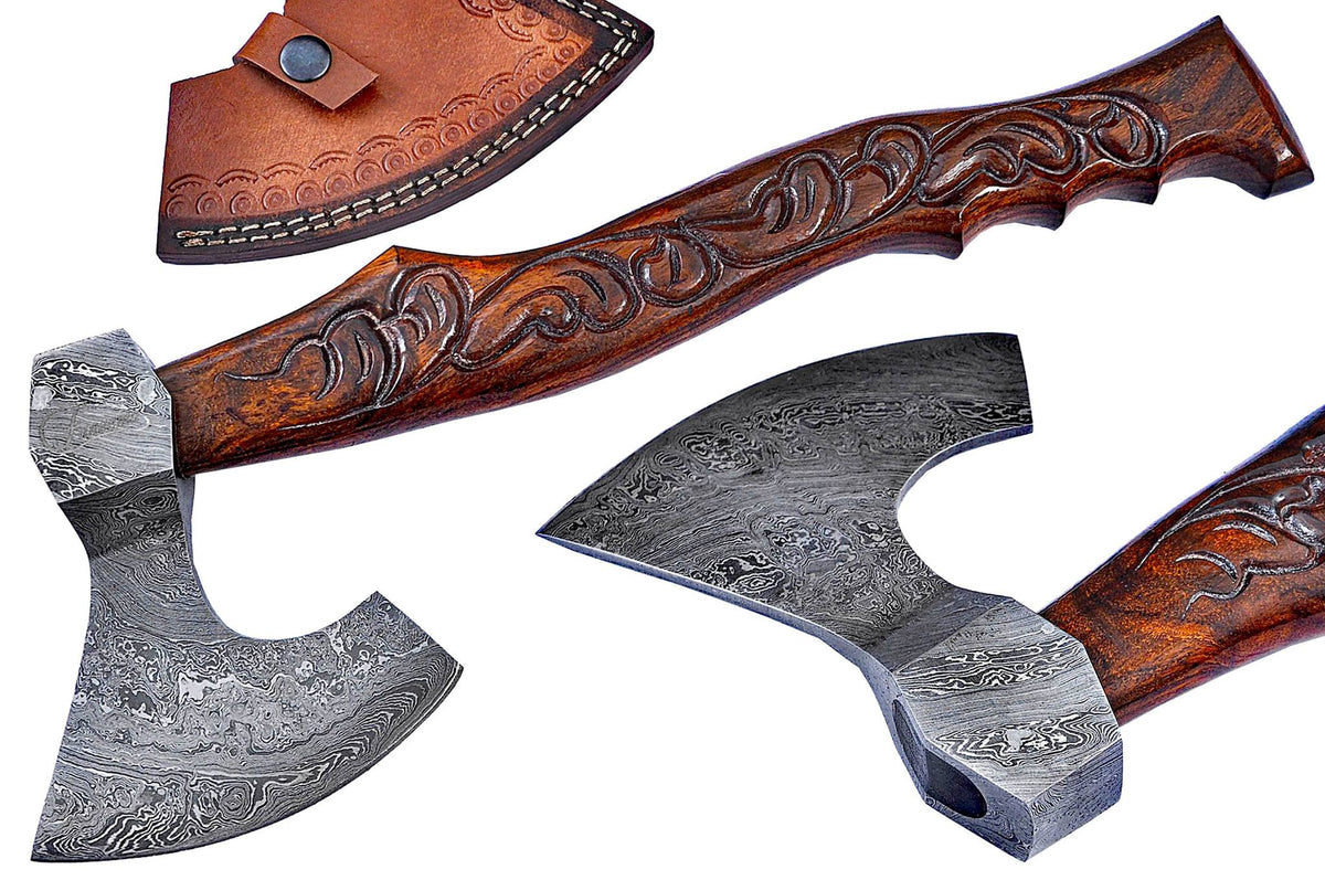 Handmade Custom Viking Beard Axe with Hand-Engraved Rosewood Handle an ...