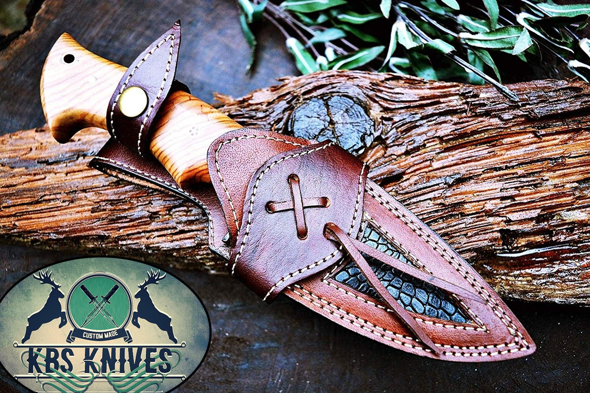 Olive Wood Handle Damascus Hunting Knife – KBS Knives Store