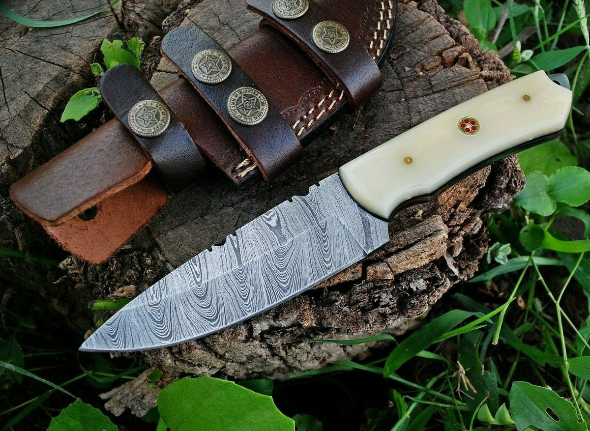 Damascus Hunting Knife Bone Handle
