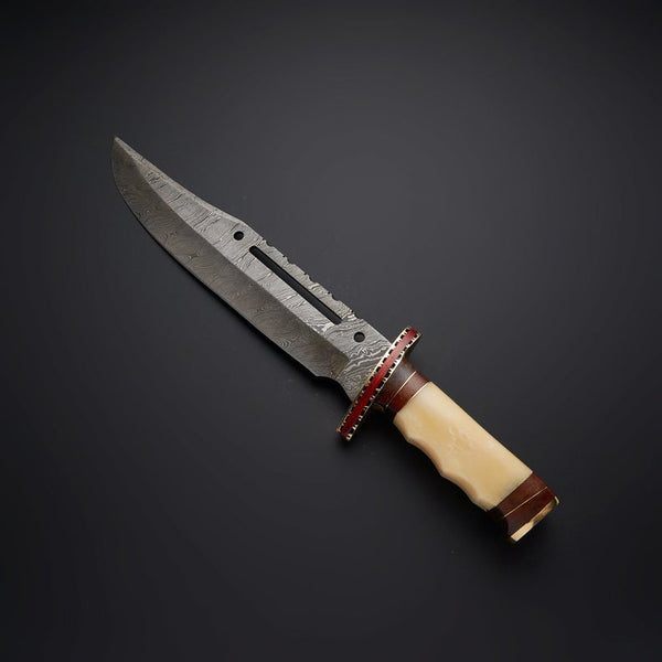 Rambo First Blood Knife - Custom Handmade Damascus Bowie with Rose Wood ...