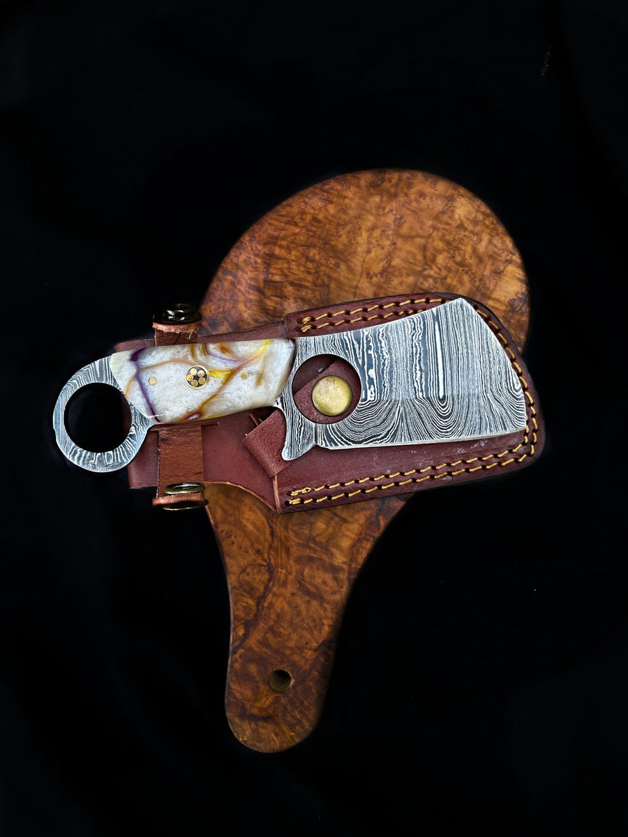 Custom Handmade Damascus Steel Mini Finger Hole Cleaver Knife – KBS ...