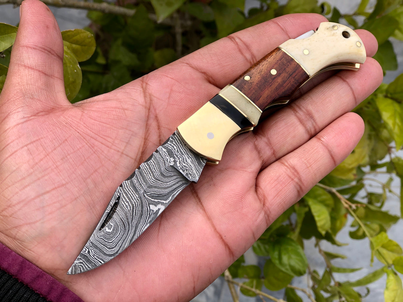 Custom Handmade Damascus Steel Small Folding Pocket Knife with Bone, R ...