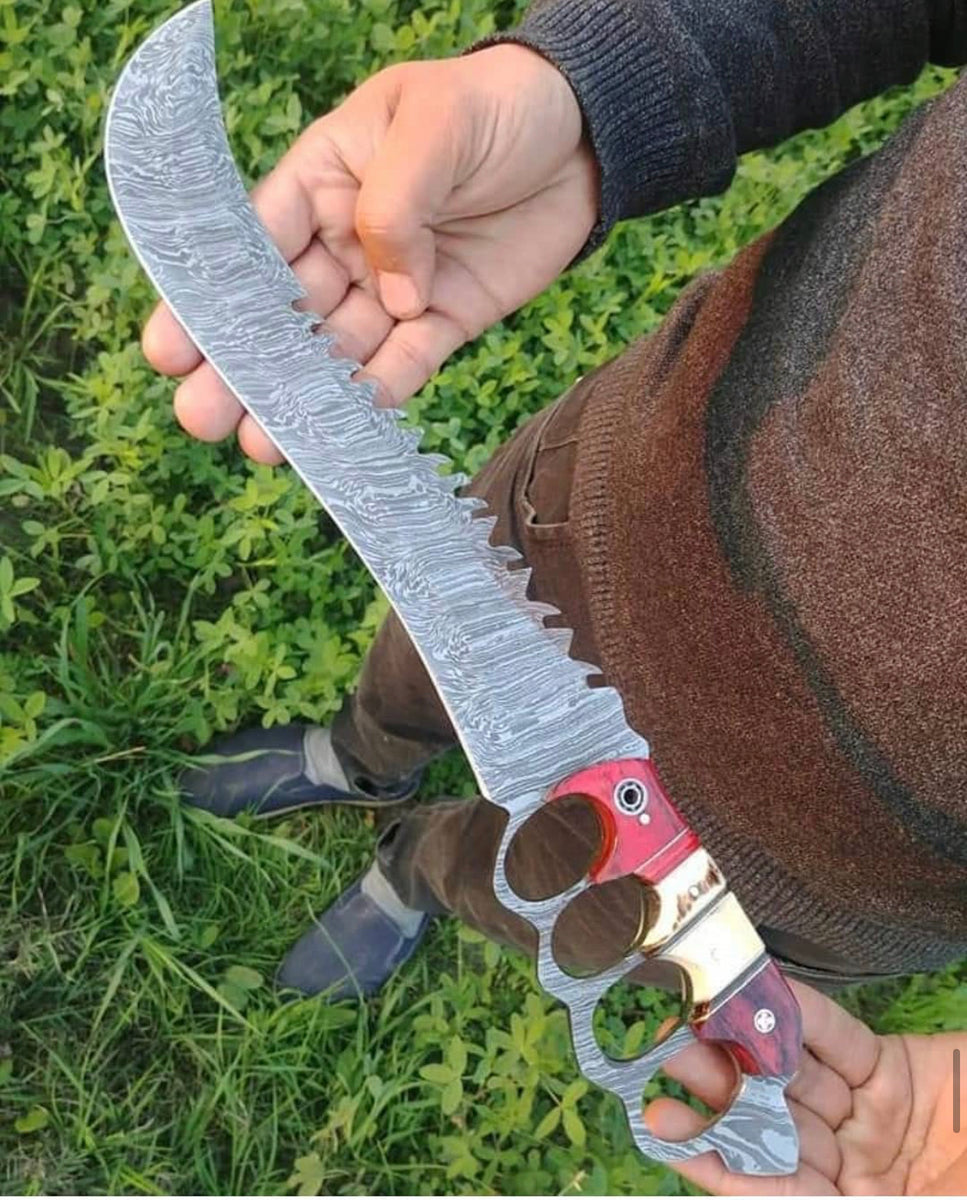 Knuckle Handle Damascus Hunter Knife – KBS Knives Store