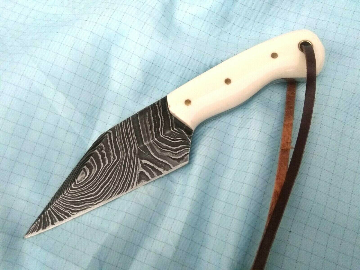 Custom Handmade Damascus Steel Small Seax Knife with Bone Handle and L ...